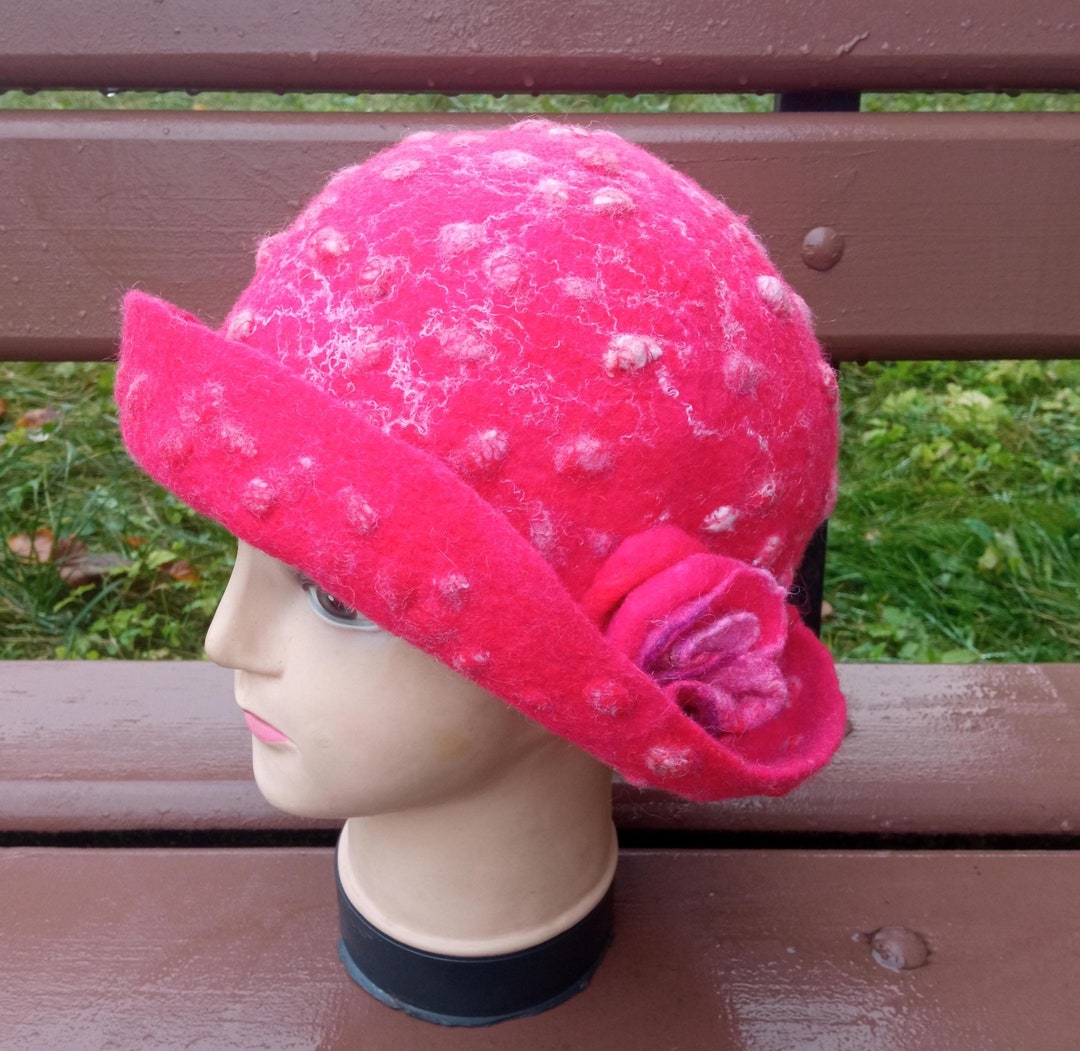 Womens Red Felt Bucket Hat.original Warm Winter Hat.fashion Bucket Hat ...