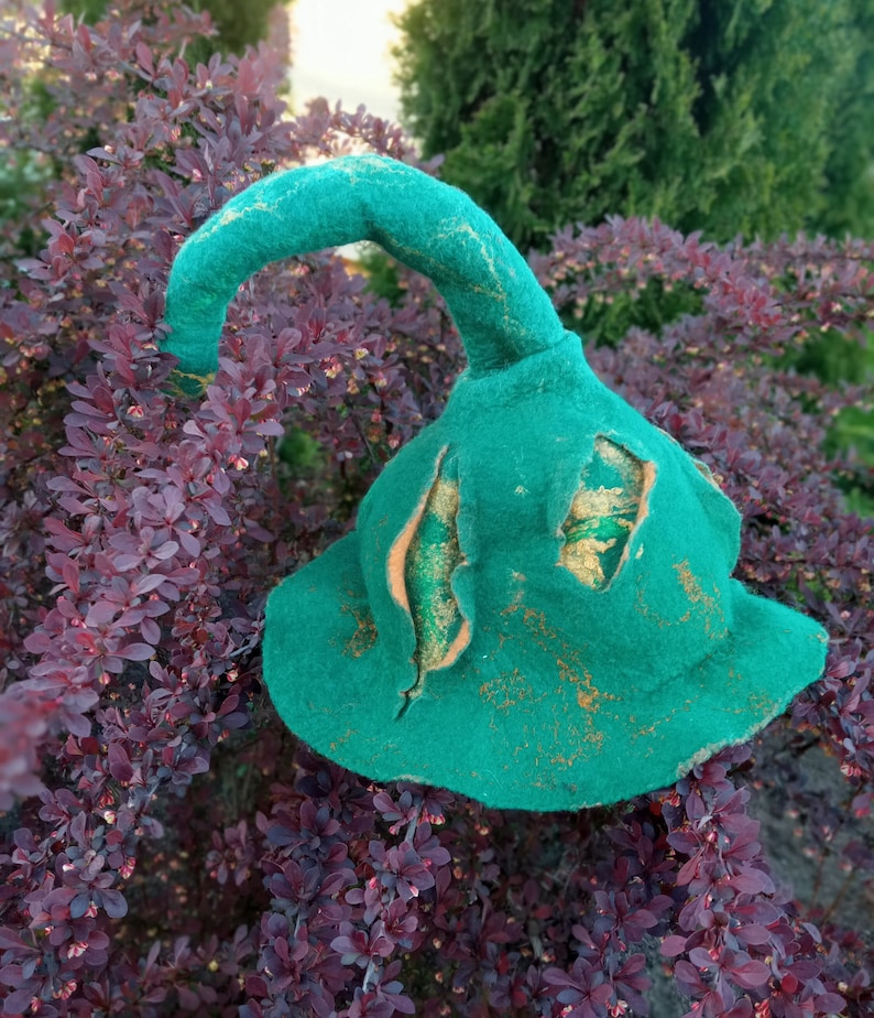 Unique Green Felted Wizard Hat.sauna Hat.halloween Witch Hat.carnival ...