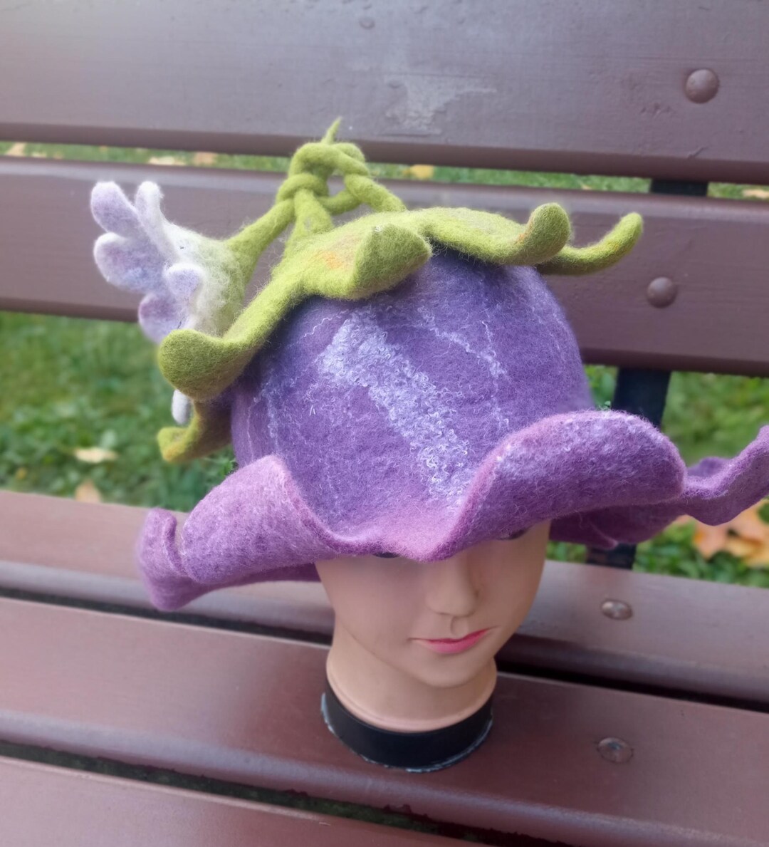 Violet Felted Wool Bell Hat: Flower Accent, Sauna & Costume - Etsy