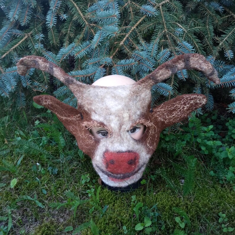 Hand Felted Goat Mask: Wool Animal Headwear, Halloween Costume - Etsy
