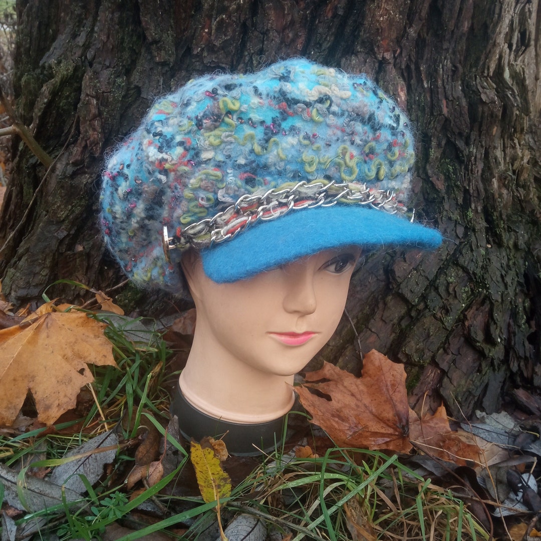 Womens Felted Cap With Visor.oversized Cap.warm Winter Hat.beret Hat ...