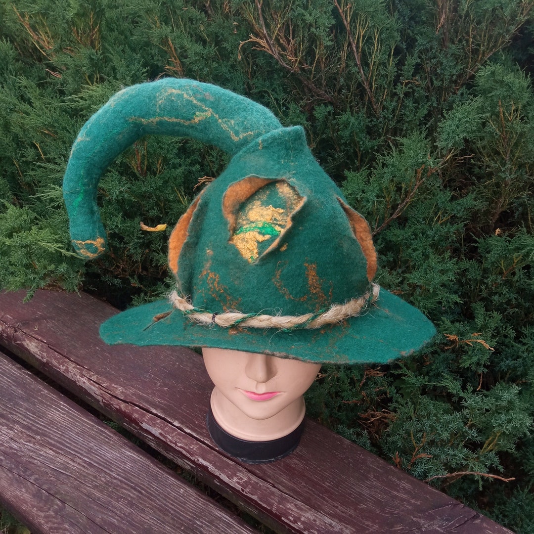 Unique Green Felted Wizard Hat.sauna Hat.halloween Witch Hat.carnival ...