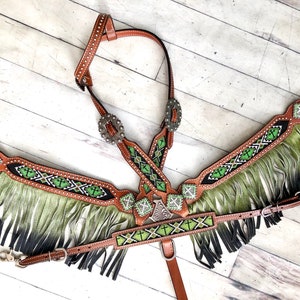 Green Ombre Fringe Beaded Tack Set - Etsy