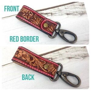Tooled Leather Tab Key Fob - Etsy
