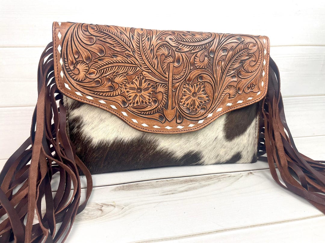 Arrow Leather Tooled and Cowhide Crossbody Bag - Etsy