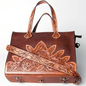 Distressed Leather Floral Bloom Tooled Large Tote Bag - Etsy