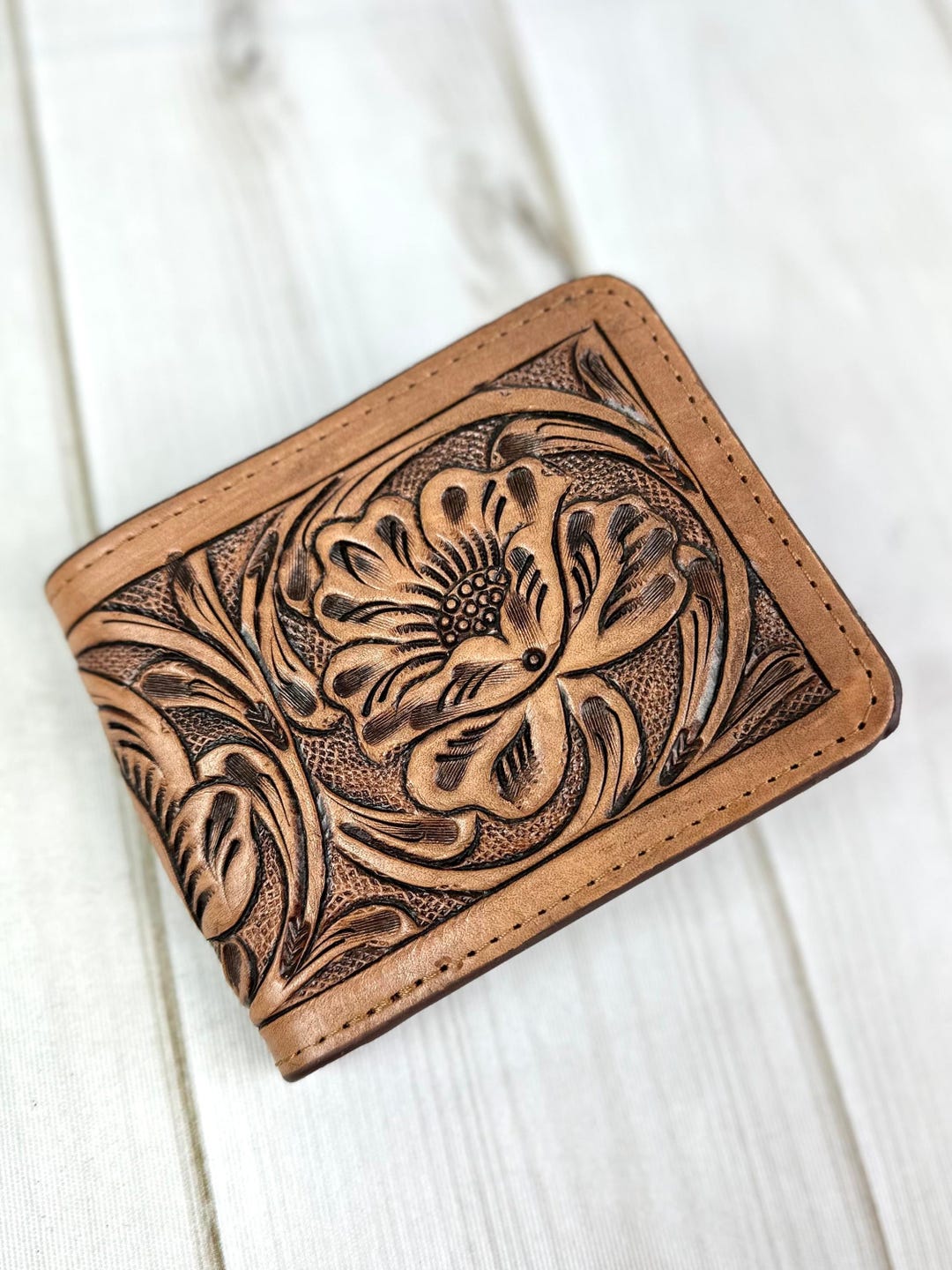 Floral Tooled Leather Bi-fold Western Wallet - Etsy