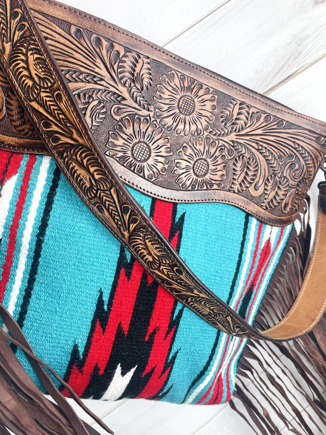 Bold Turquoise and Red Aztec Pattern Wool Handbag - Etsy