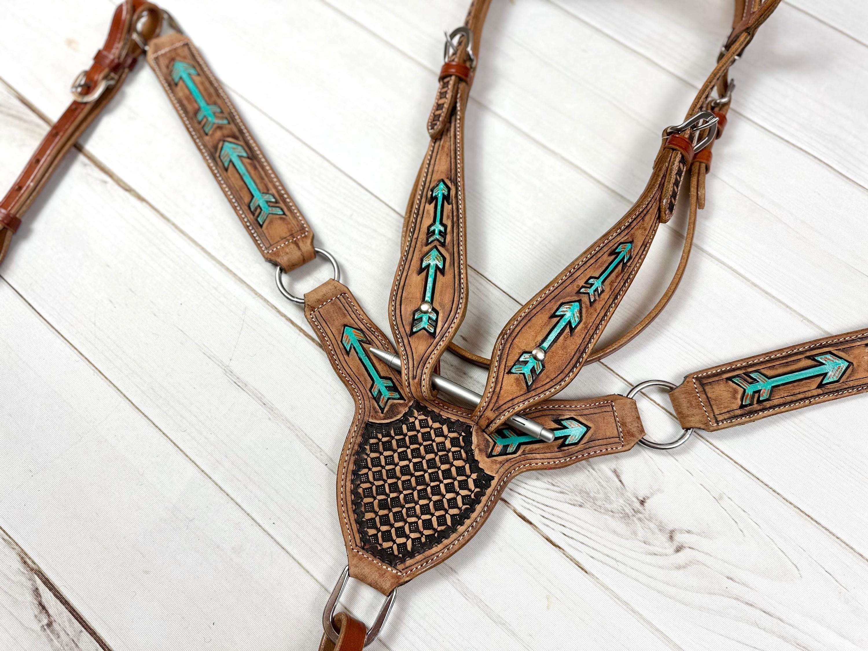 Tooled Hand Painted Arrows - Gladiator Style Leather Tack Set - Etsy