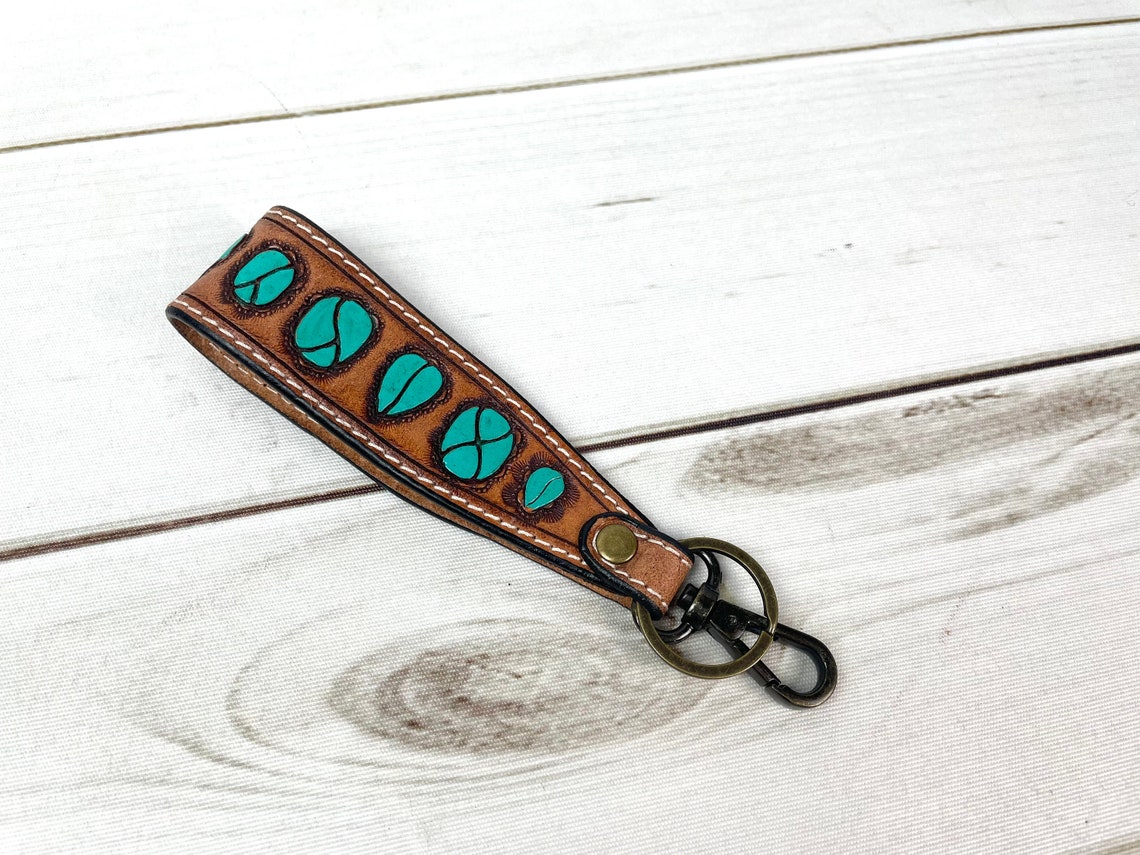 Wide Tooled Leather Key Fobs - Etsy