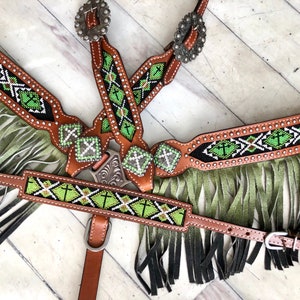 Green Ombre Fringe Beaded Tack Set - Etsy