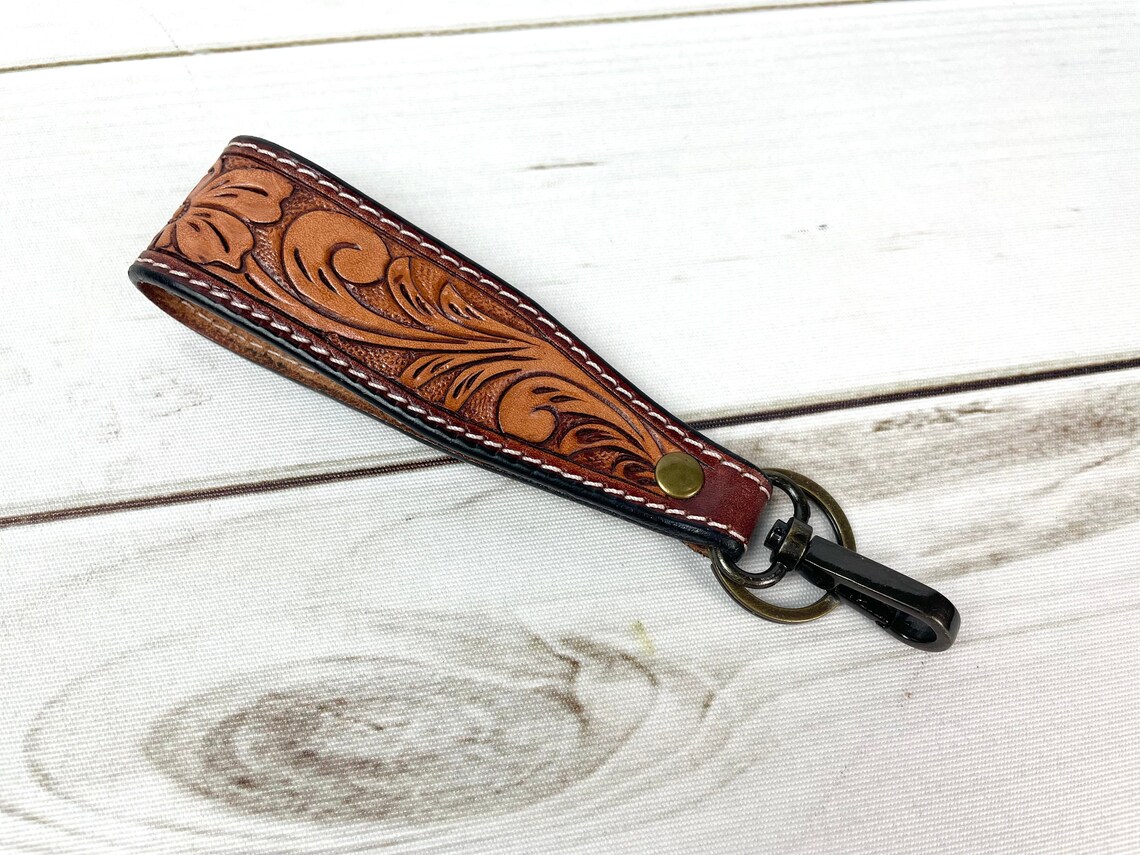 Wide Tooled Leather Key Fobs - Etsy