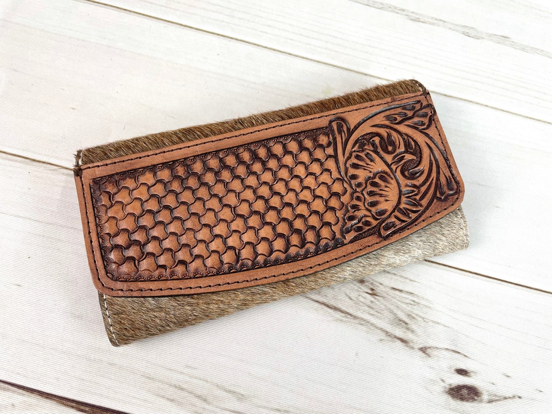 Leather Leaf Tooled Hide Wallet - Etsy
