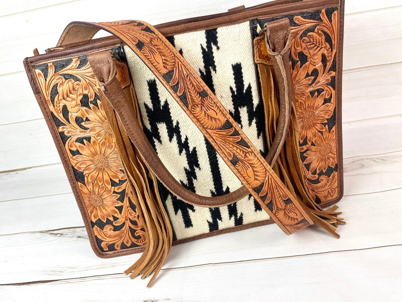 Black and Cream Aztec Pattern Wool Large Tote With Dark - Etsy