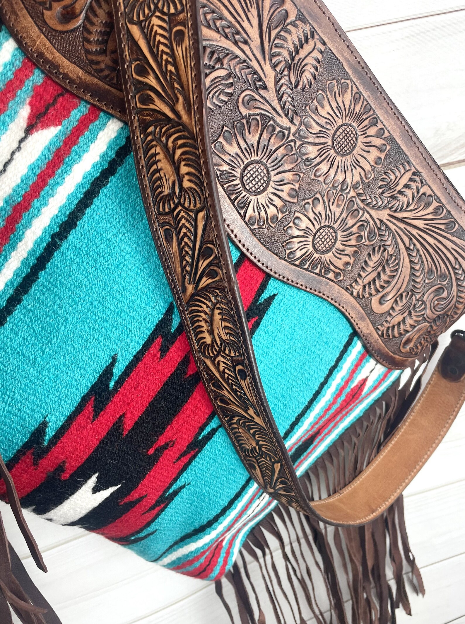 Bold Turquoise and Red Aztec Pattern Wool Handbag - Etsy