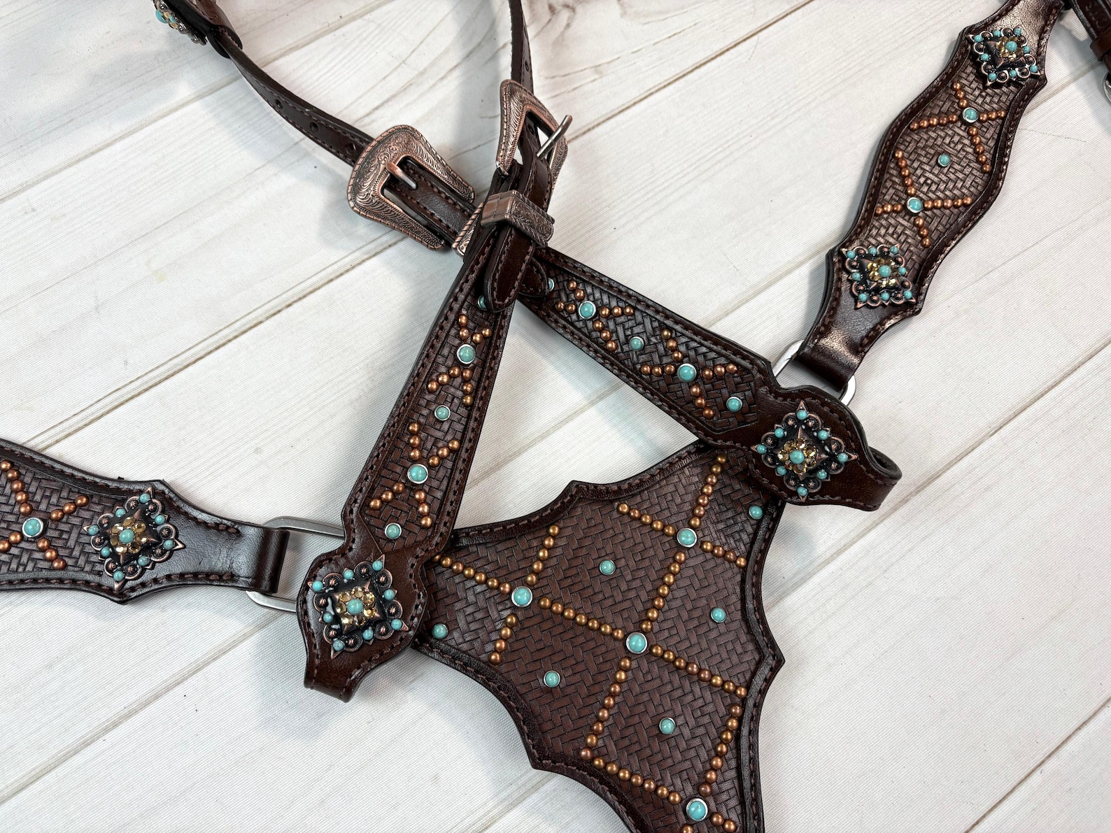 Dark Brown Basket Weave Tooled Gladiator Style Leather Tack Set - Etsy