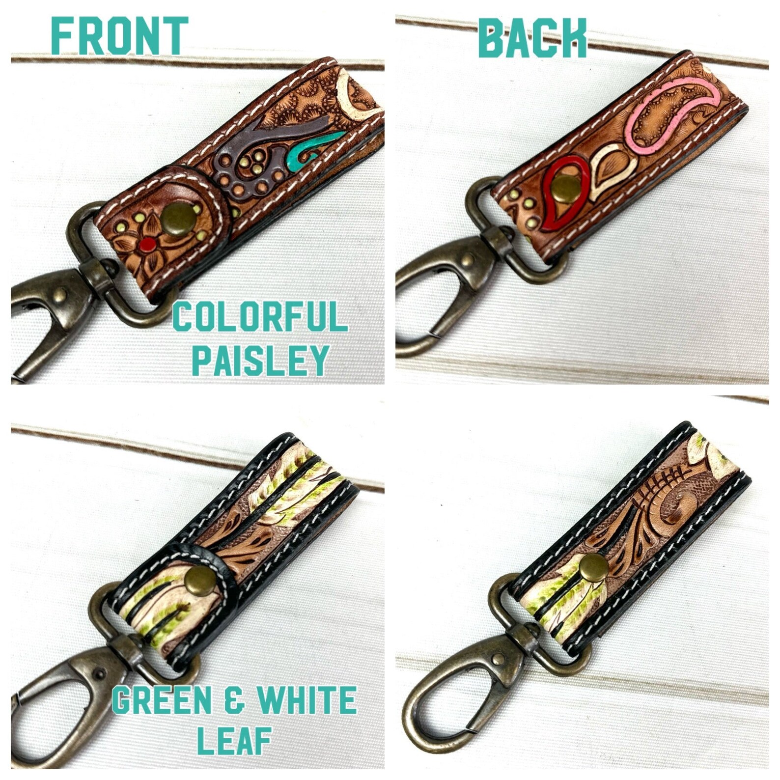 Tooled Leather Tab Key Fob - Etsy