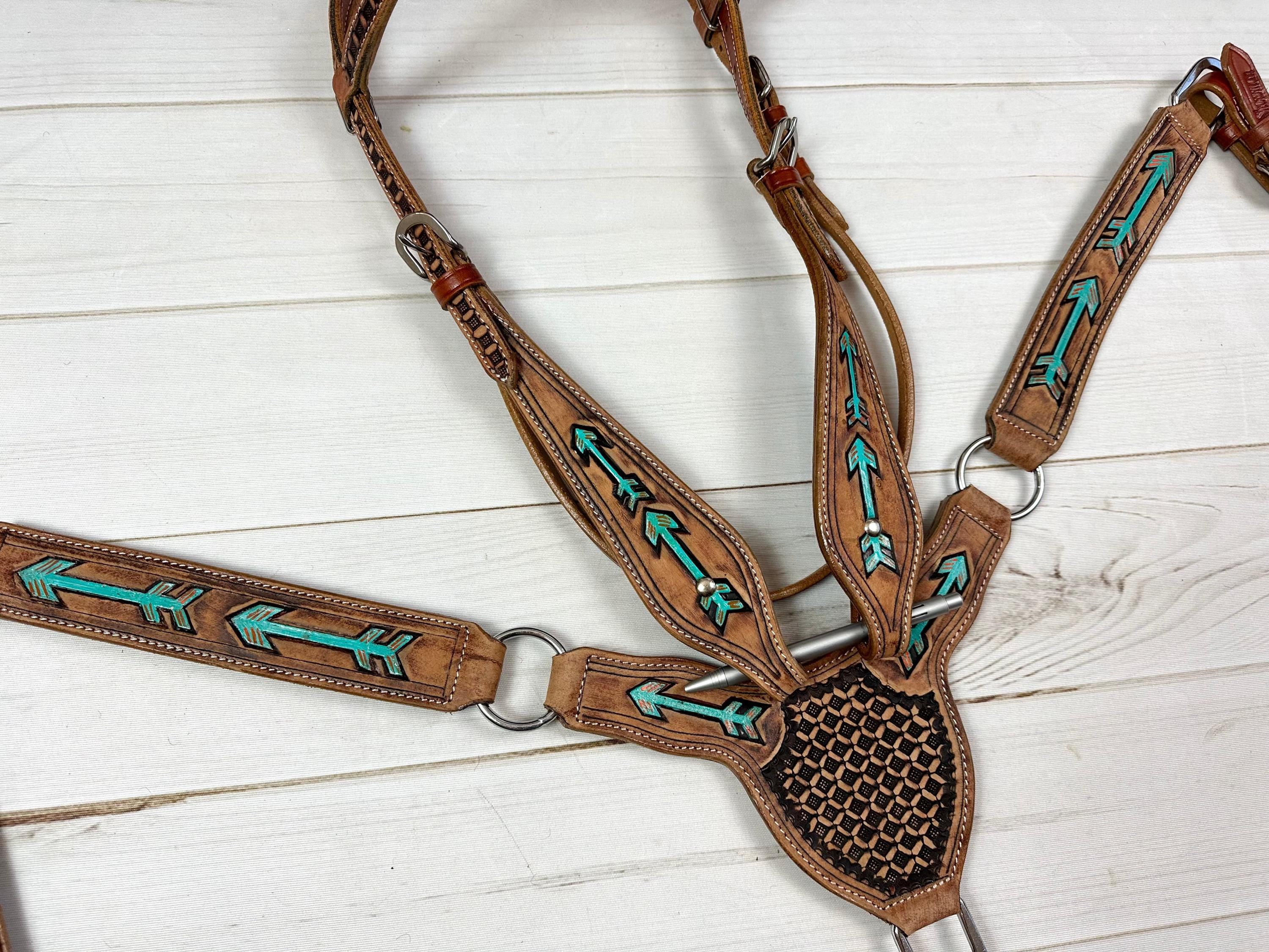 Tooled Hand Painted Arrows - Gladiator Style Leather Tack Set - Etsy