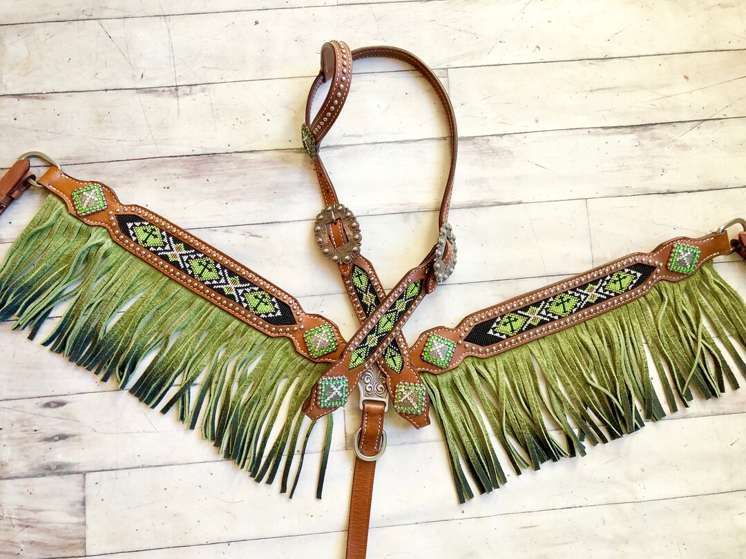 Green Ombre Fringe Beaded Tack Set - Etsy