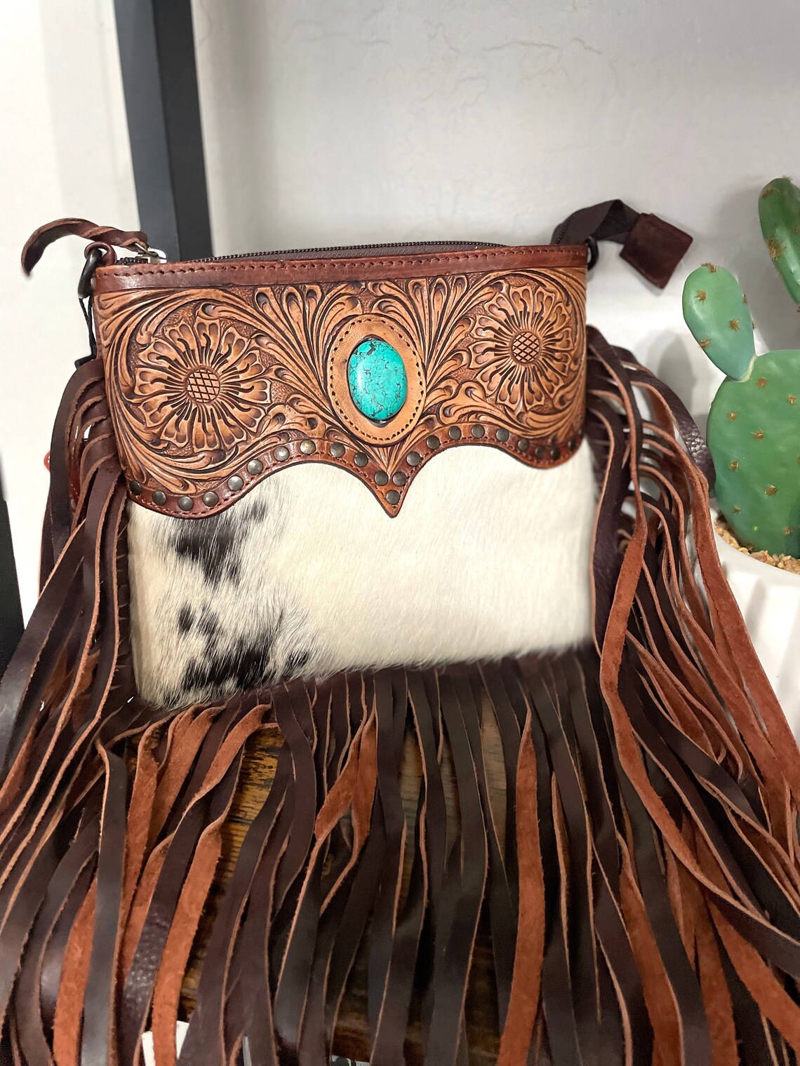 Leather Tooled Scallop Design on Hide and Fringe Bag - Etsy