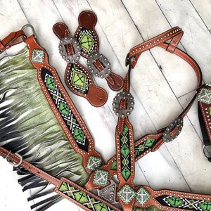 Green Ombre Fringe Beaded Tack Set - Etsy