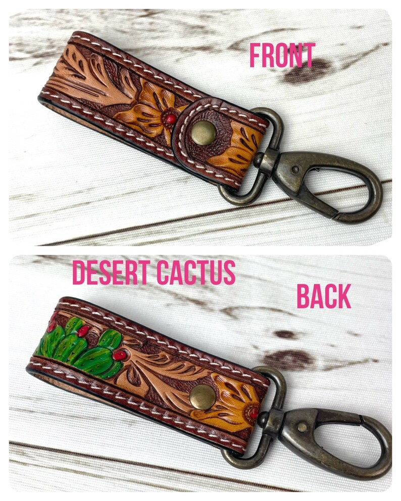 Tooled Leather Tab Key Fob - Etsy