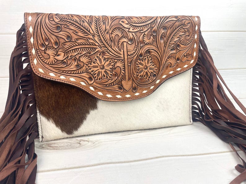 Arrow Leather Tooled and Cowhide Crossbody Bag - Etsy