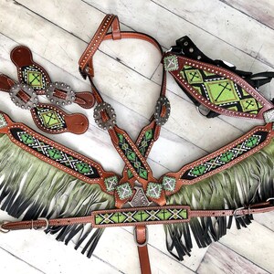 Green Ombre Fringe Beaded Tack Set - Etsy