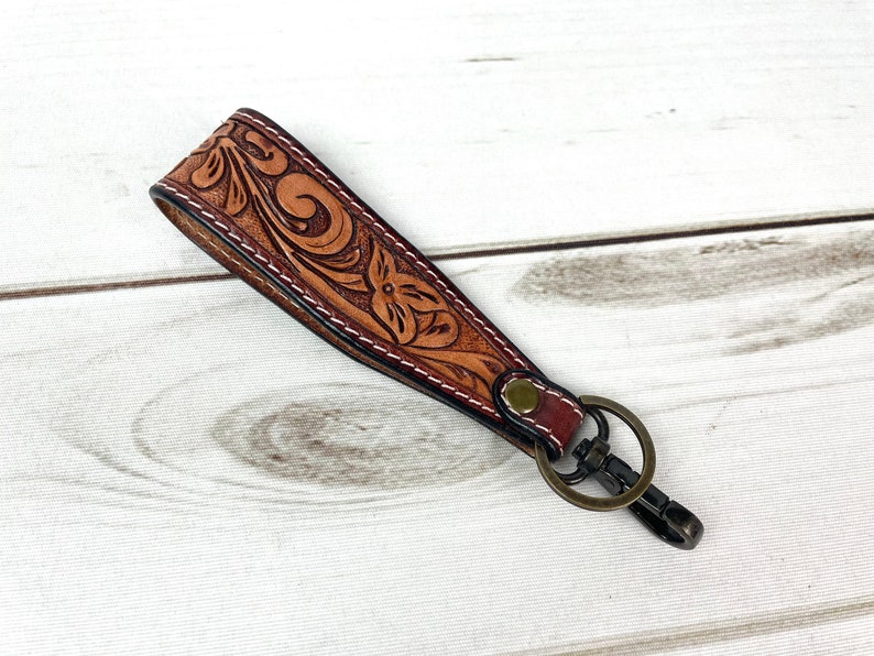 Wide Tooled Leather Key Fobs - Etsy