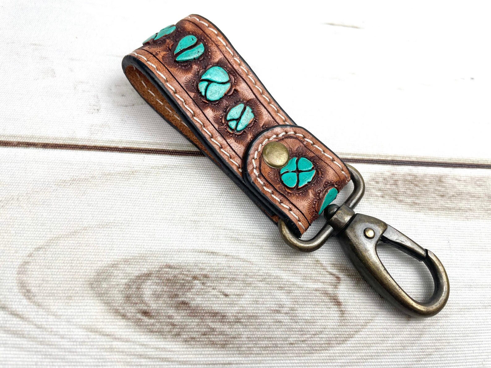 Tooled Leather Tab Key Fob - Etsy