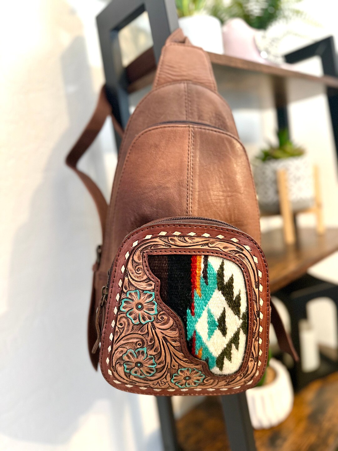 Sunset Leather & Aztec Wool Pattern Backpack - Etsy