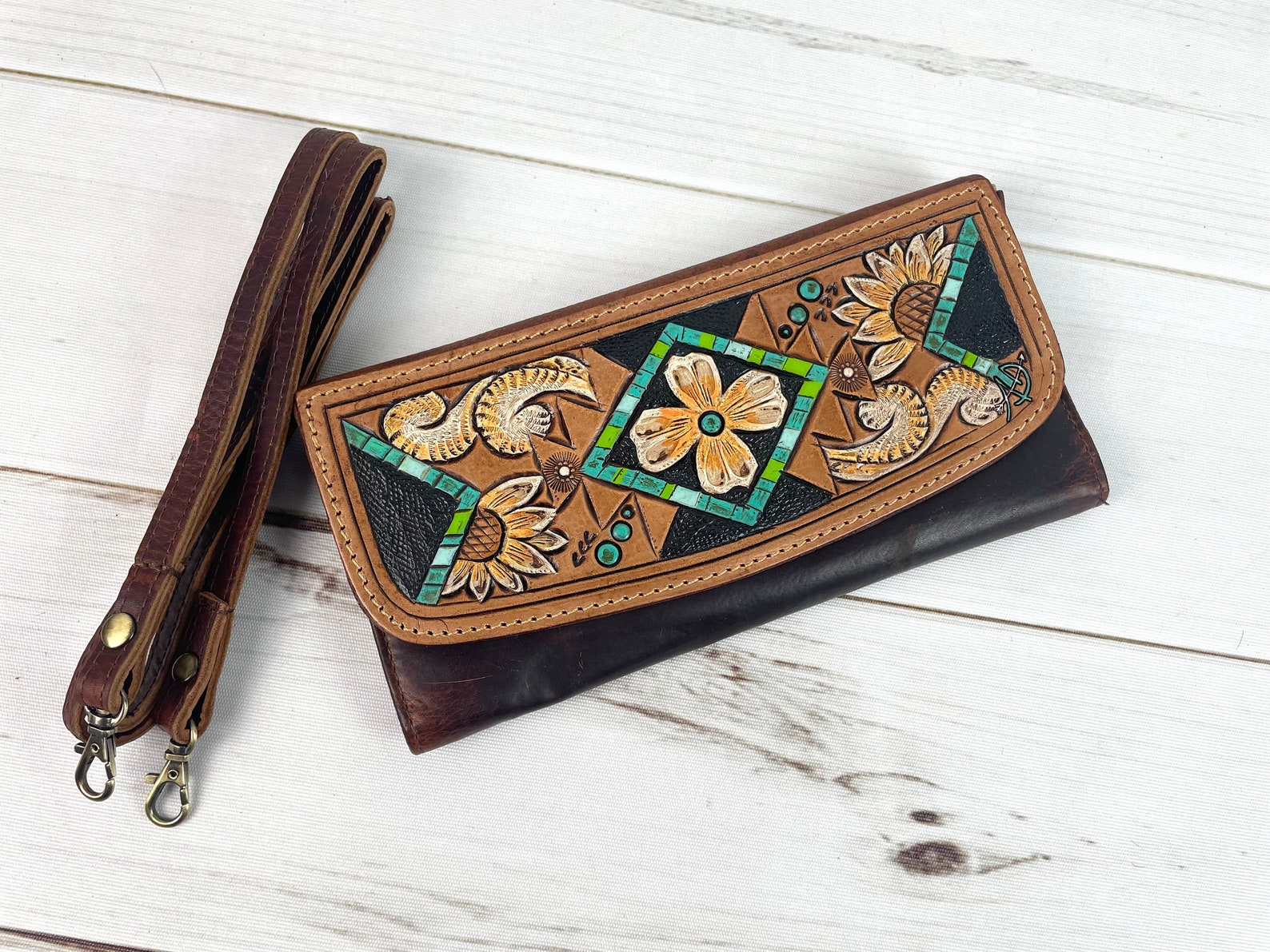 Powell Tooled Painted Leather Wallets With Purse Strap - Etsy