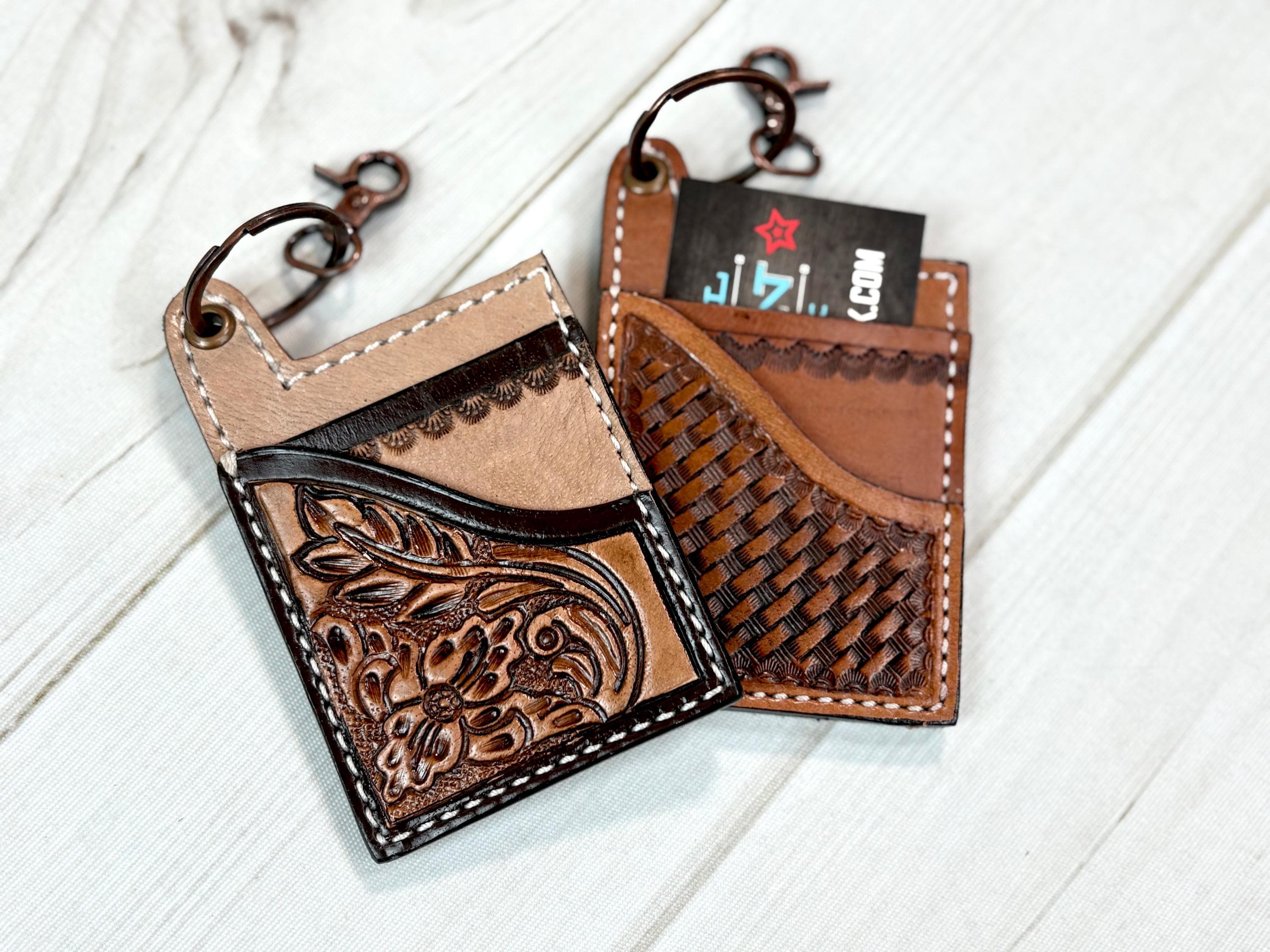 Leather Tooled Western Card Holder Keychain - Etsy