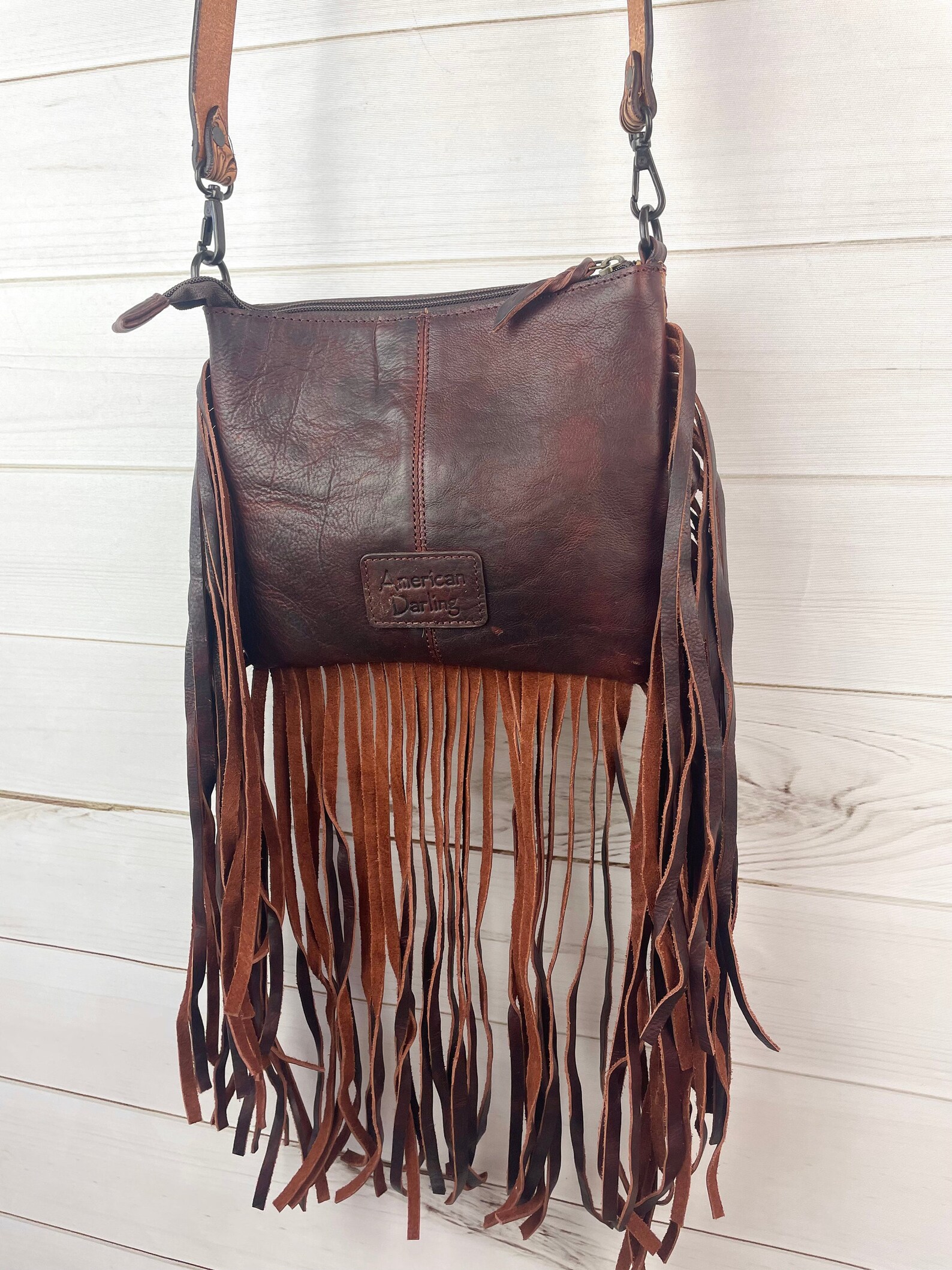 Leather Tooled Scallop Design on Hide and Fringe Bag - Etsy