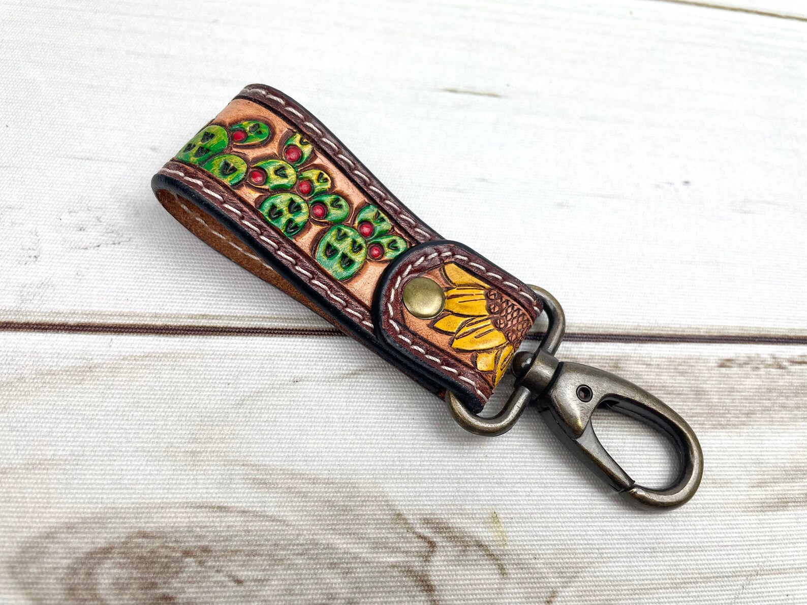 Tooled Leather Tab Key Fob - Etsy