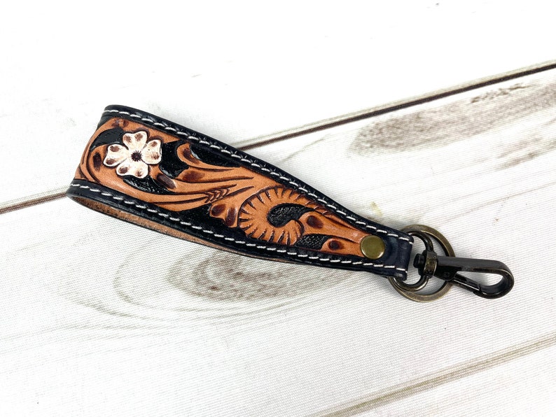 Wide Tooled Leather Key Fobs - Etsy