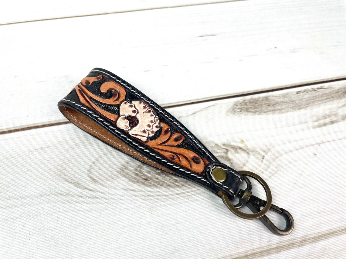 Wide Tooled Leather Key Fobs - Etsy