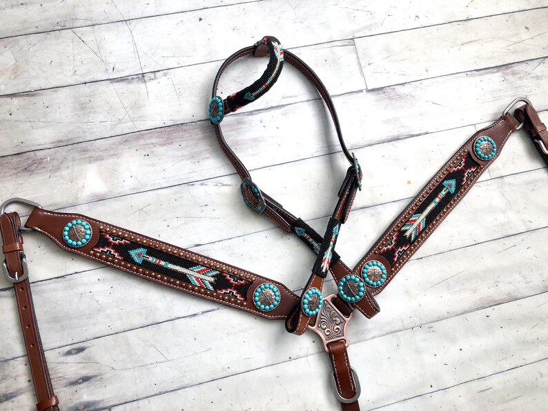 Red Black Teal Beaded Arrow Tack Set - Etsy