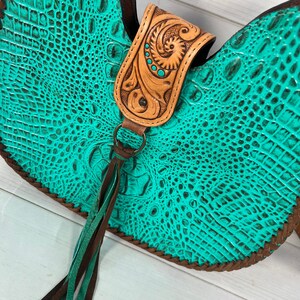 Turquoise Alligator Pattern Leather Tooled Hobo - Etsy