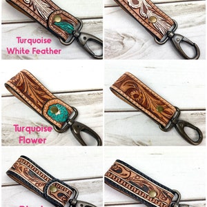 Tooled Leather Tab Key Fob - Etsy