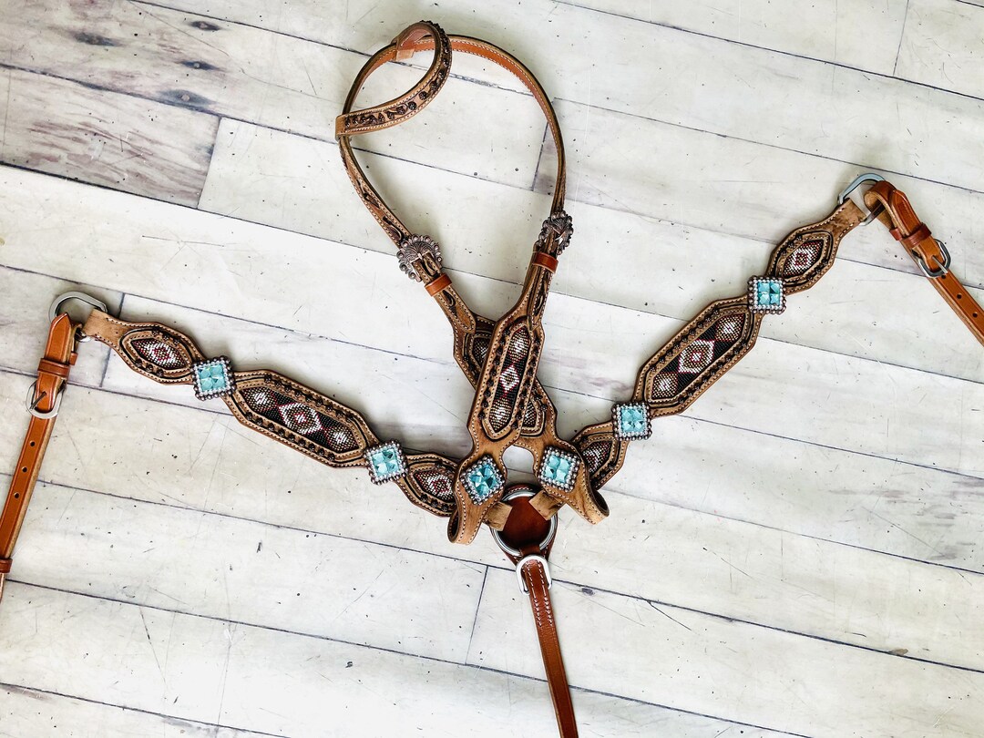 Southwest Beaded Inset Aqua Crystal Conchos - Etsy
