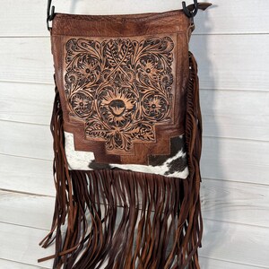 Country Hide & Floral Tooled, Fringe Chocolate Leather Bag - Etsy