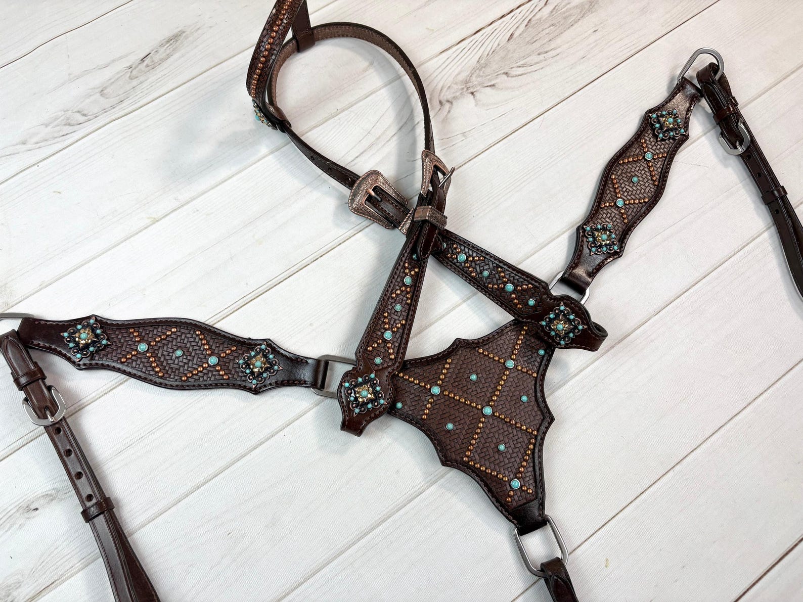 Dark Brown Basket Weave Tooled Gladiator Style Leather Tack Set - Etsy