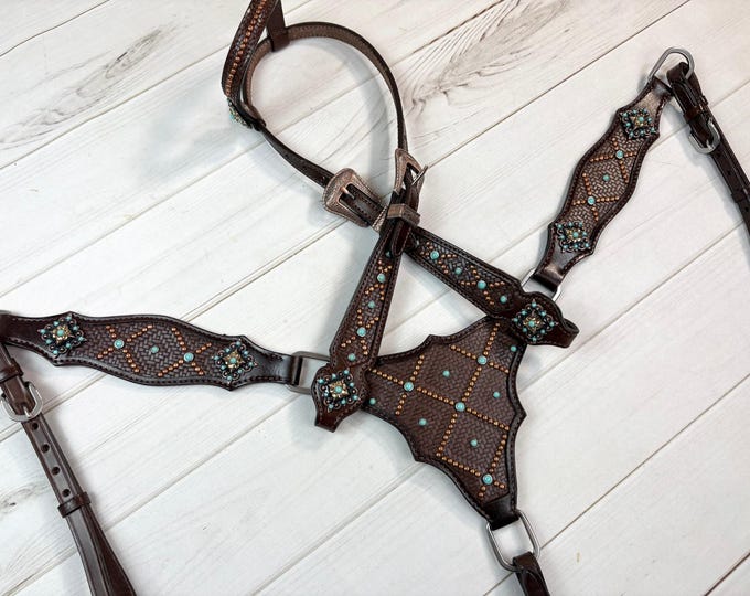 Dark Brown Basket Weave Tooled Gladiator Style Leather Tack Set - Etsy