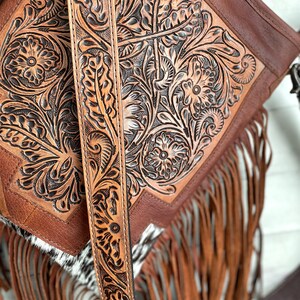 Country Hide & Floral Tooled, Fringe Chocolate Leather Bag - Etsy