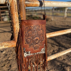 Country Hide & Floral Tooled, Fringe Chocolate Leather Bag - Etsy