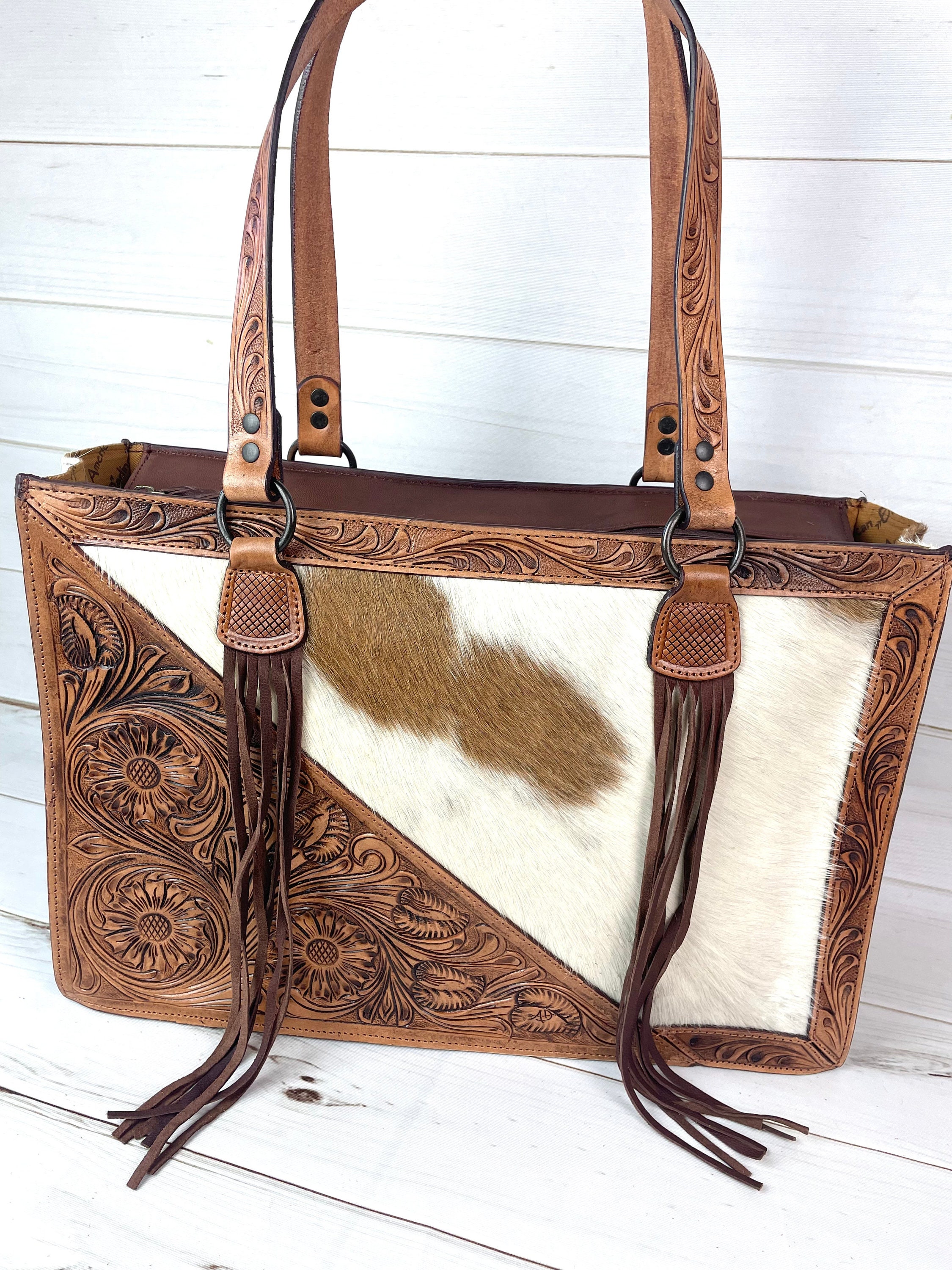 Tooled Border and Handle Hide Swatch Large Bag - Etsy
