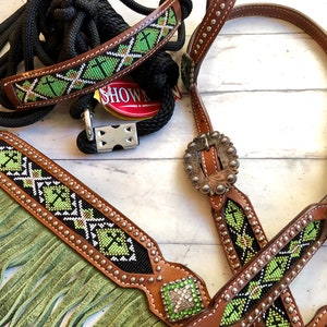 Green Ombre Fringe Beaded Tack Set - Etsy