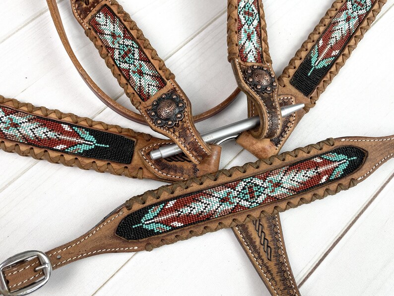 Feather Beaded Tack Set With Leather Whipstitch - Etsy