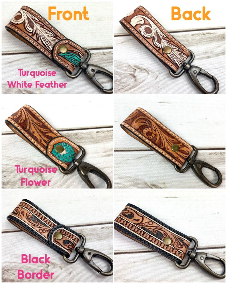 Tooled Leather Tab Key Fob - Etsy